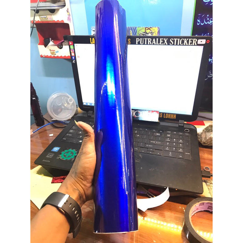 Jual skotlet stiker biru candy sticker biru metalic super glossy ...