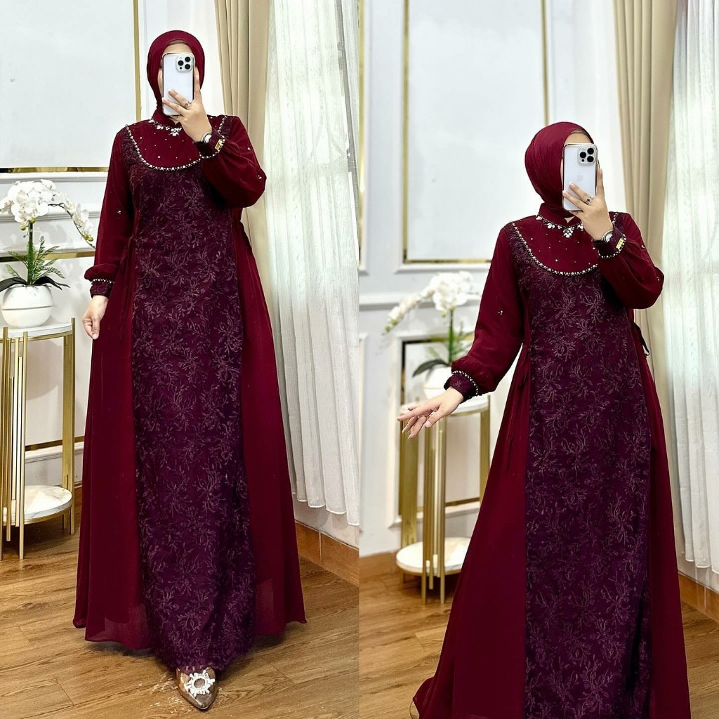 Jual Erina Dress Pesta Brokat Bahan Ceruty BabyDoll Baju Lebaran Terbaru 2025 Gamis Kondangan ...