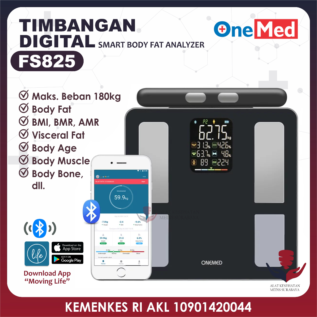 Jual Onemed 825 Timbangan Digital BMI Android iOS Berat Badan Kadar ...