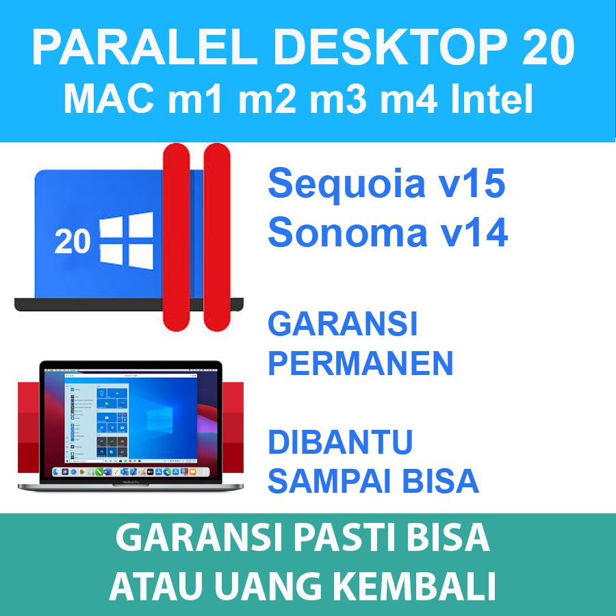 Jual Permanen Parallel Desktop 20 Garansi pasti bisa support TAHOE SEQUOIA dan SONOMA M1 M2 M3 ...