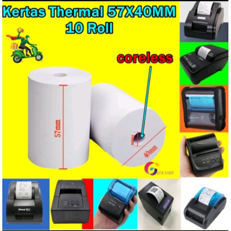 Jual Kertas thermal 58x40mm paket 10 Roll coreles/full Kertas | Shopee ...