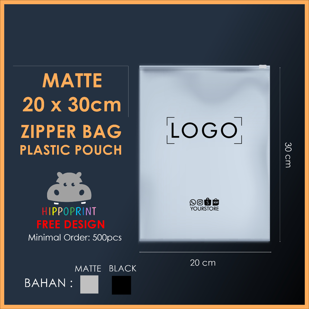 Jual Zipper Bag 20x30cm + Custom Sablon Logo (Free Design) | Shopee ...