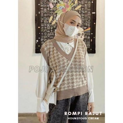 Jual Rompi Rajut Wanita motif Houndstooth Vneck Hight Quality pojok ...