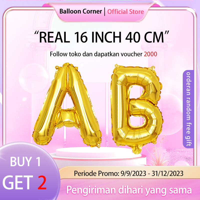 Jual Balon Foil Huruf 40cm abjad Huruf A-Z Gold Ballon Alfabet Happy ...