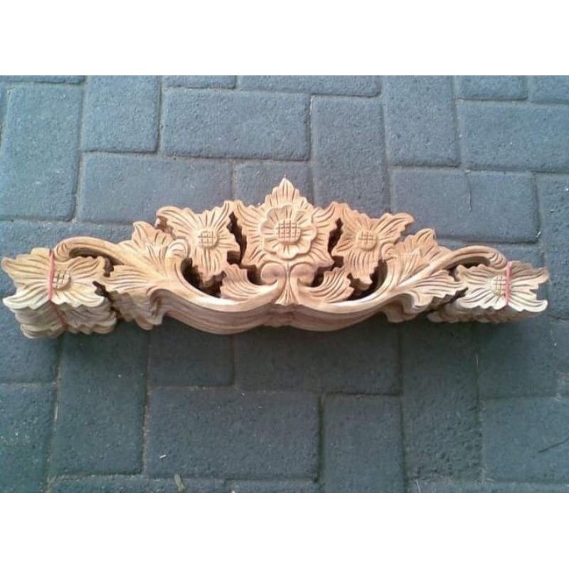 Jual Ukiran tempel kembar bunga 15x60cm Kayu mahoni, Ornamen ukir ...