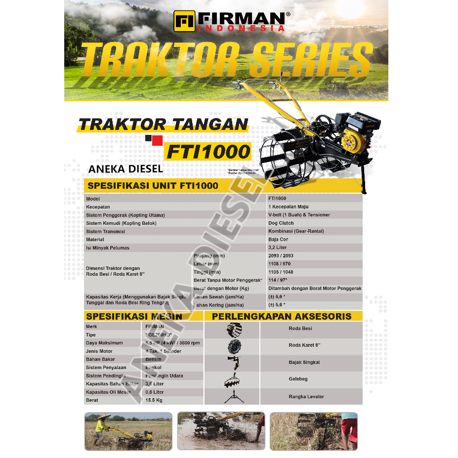 Jual Mesin Bajak Traktor Capung Sawah Bensin FIRMAN FTI 1000 Cultivator ...