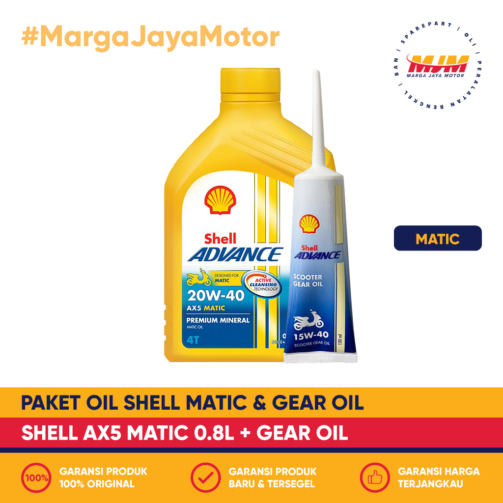 Jual Paket Oli Shell AX5 Matic 20W-40 0.8L + Shell Adv Gear Oil 120ml ...