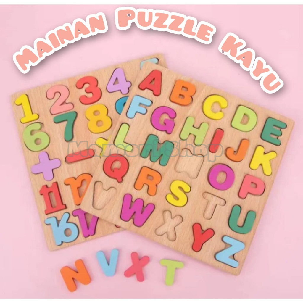 Jual [Mamori Shop] Mainan Puzzle Kayu Edukasi 3D Angka Alphabet Bentuk ...