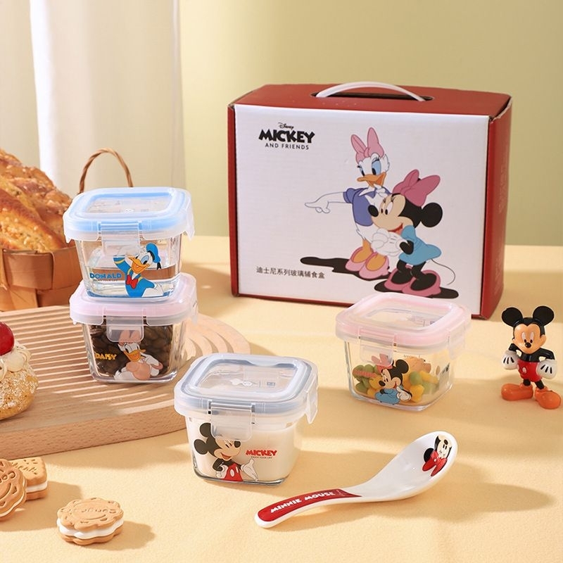 Jual Disney Food Container / Wadah Snack Jar Kaca motif Disney Set isi ...