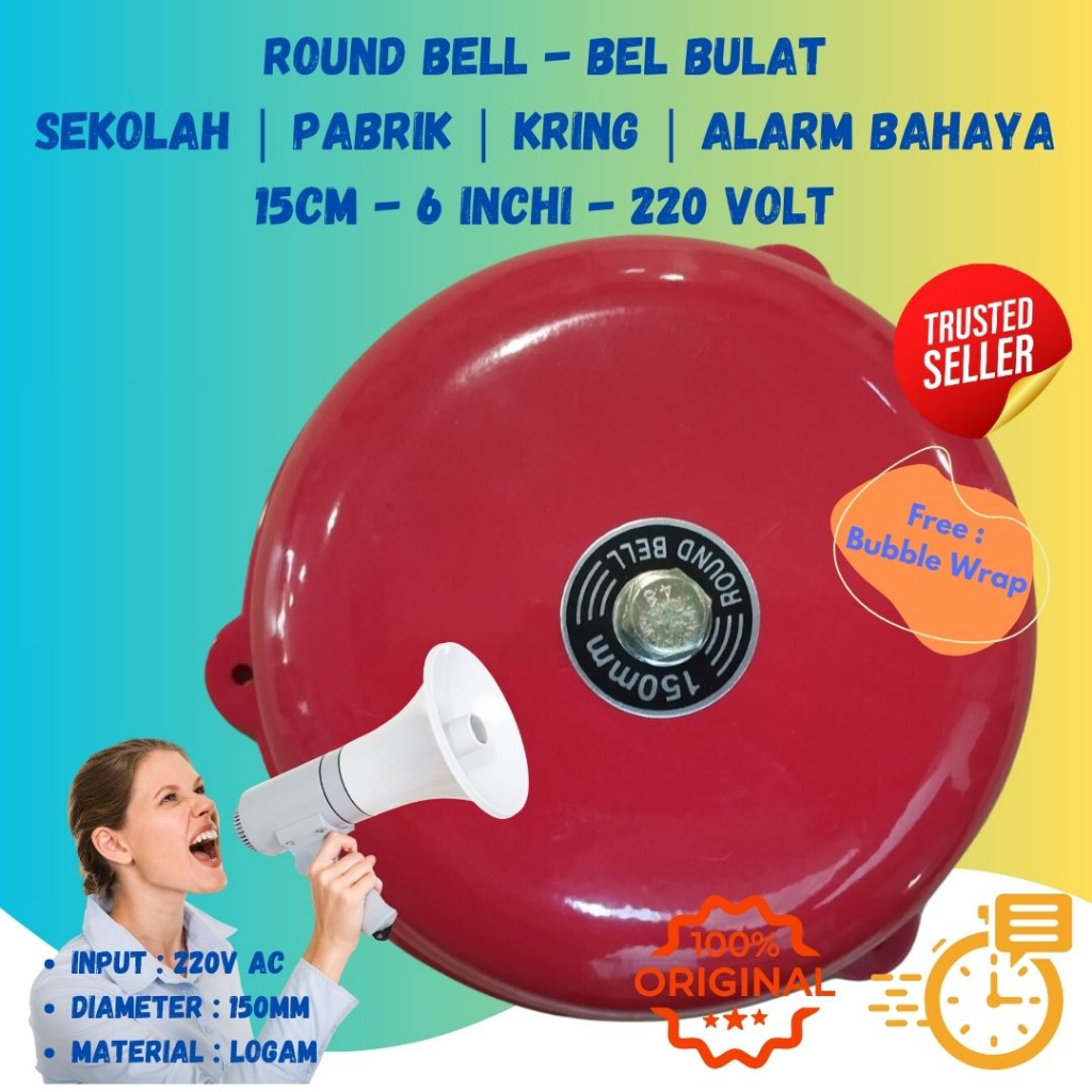 Jual Bel Round Bulat Nyaring Sekolah Pabrik Alarm Bahaya 6 Inch 150mm ...