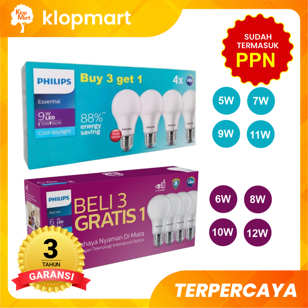 Jual Lampu Philips LED Bulb Multipack MyCare & Essential Pack Isi 4Pcs | Shopee Indonesia