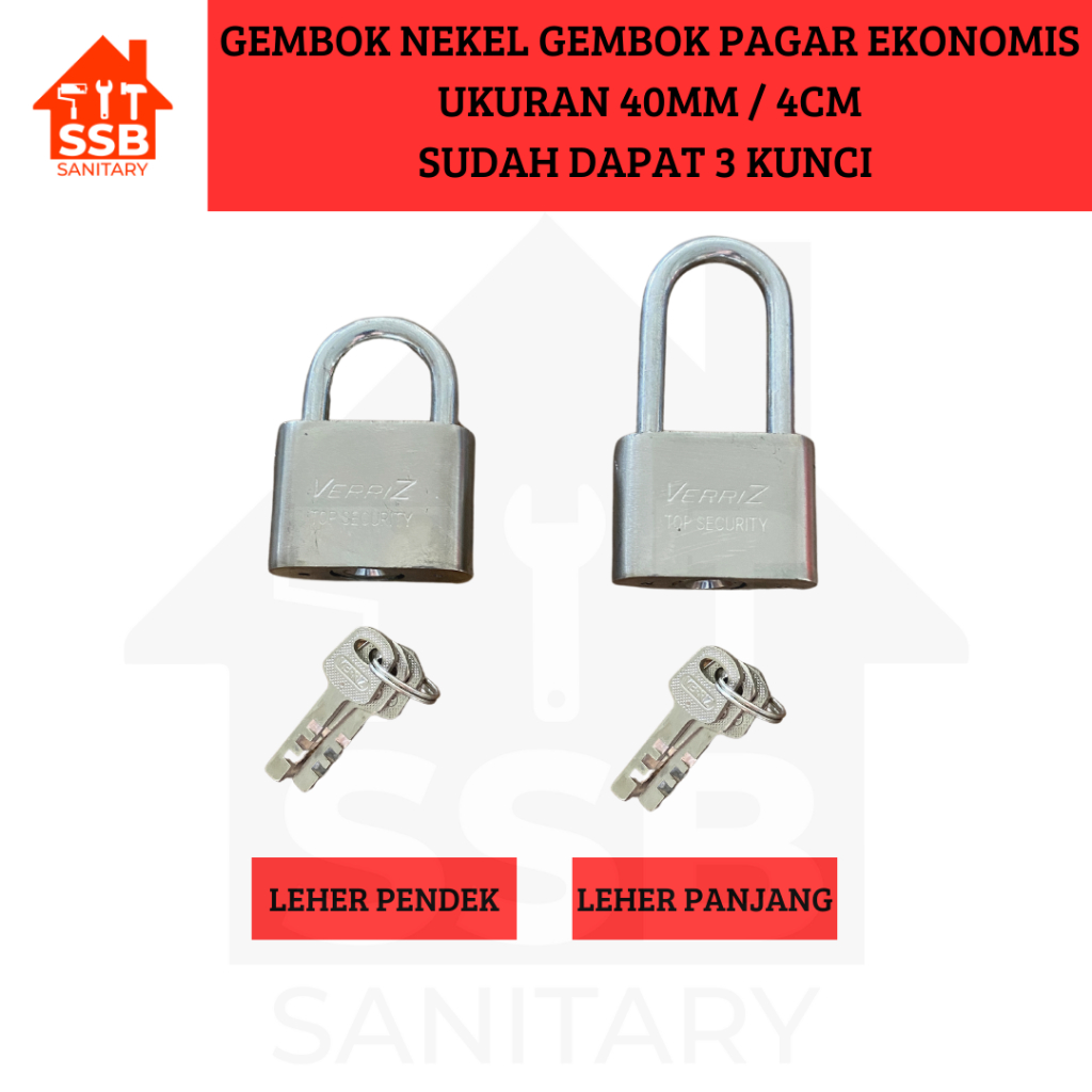 Jual GEMBOK BESI NEKEL 40MM GEMBOK PAGAR LEHER PANJANG & LEHER PENDEK ...