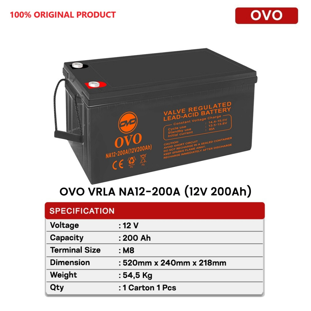 Jual OVO VRLA 12V 200Ah/200 Ah M8 Aki Kering Baterai Battery ORIGINAL | Shopee Indonesia