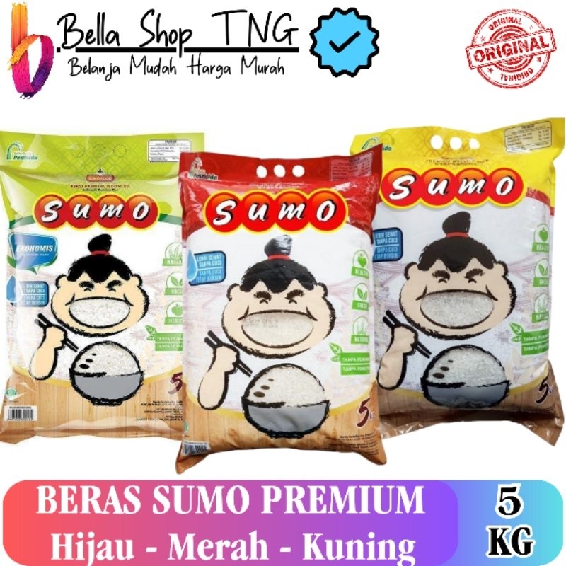 Jual Beras Sumo Premium Kemasan Merah kuning Hijau Beras Putih 3 - 5 Kg ...