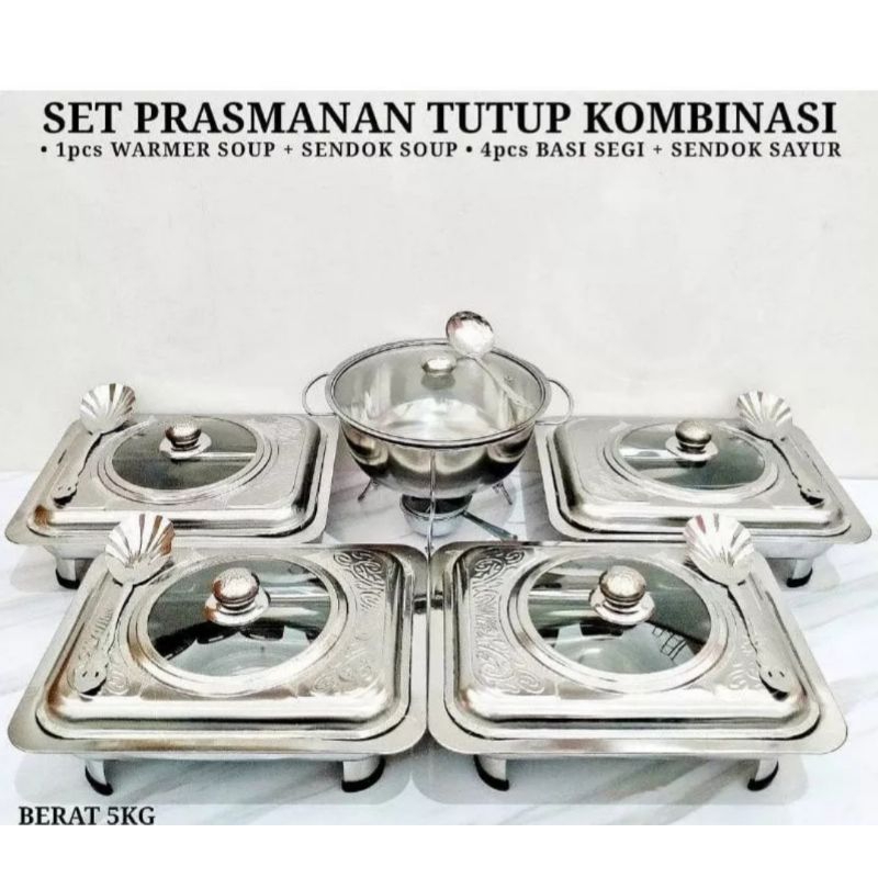 Jual Set 4 Prasmanan Segi Stainless + 1 Warner Stoce Bulat + 5 Sendok ...
