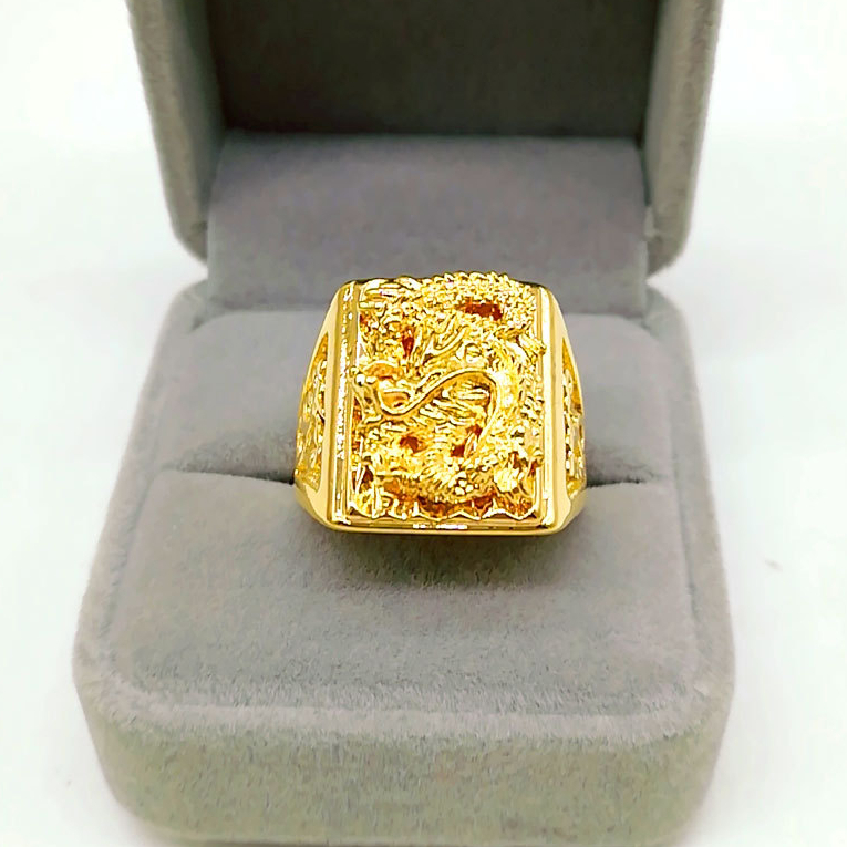 Jual Cincin Naga Gold Adjustable / Cincin Pria Motif Naga Emas Mewah Elegan / Gold Plated Ring ...