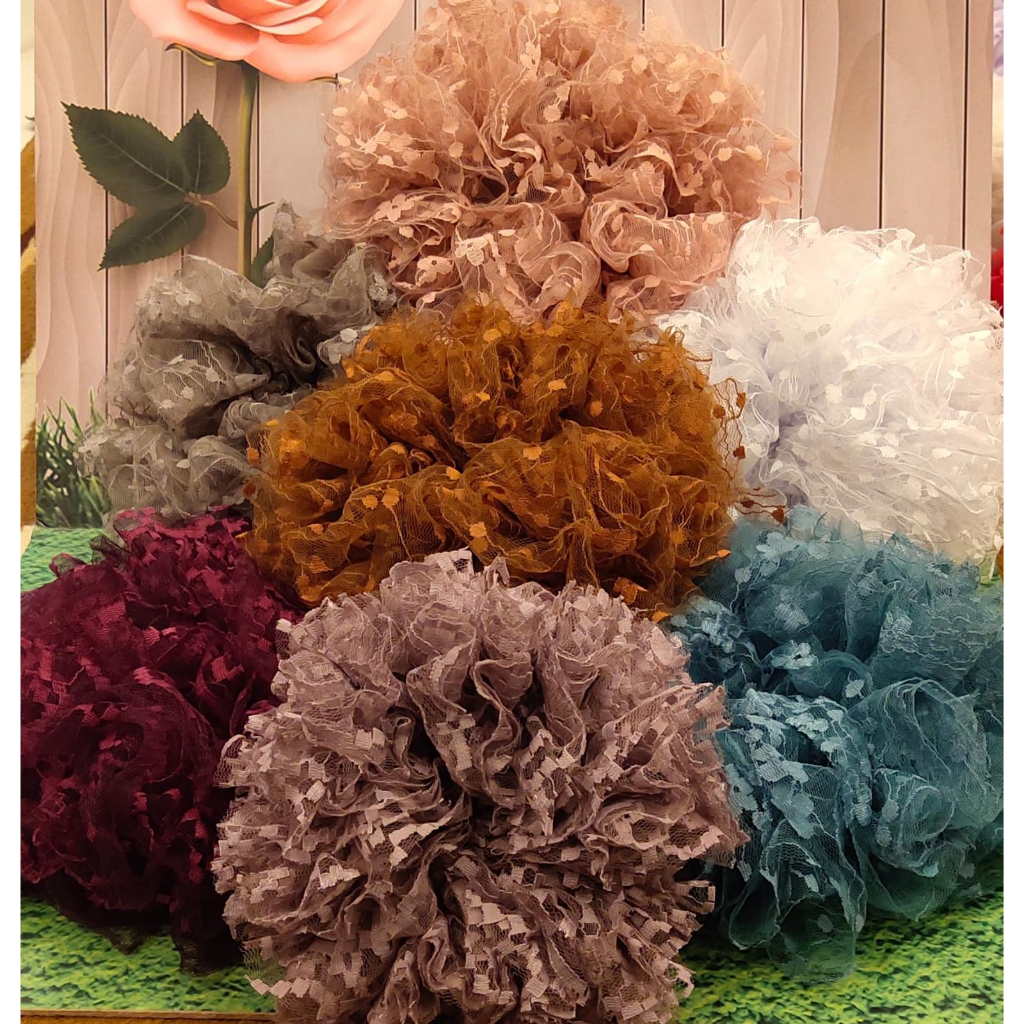 Jual NEW Cepol Tille Motif Diameter - Ikat Rambut Scrunchie Motif Bahan ...