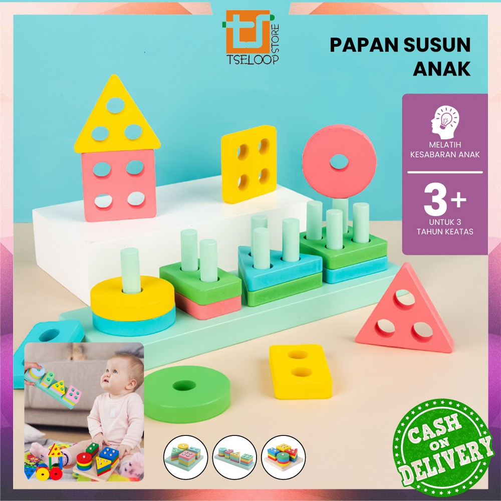 Jual OFM-M332 Puzzle Geometri Mainan Edukasi Anak Papan Susun Sortir ...