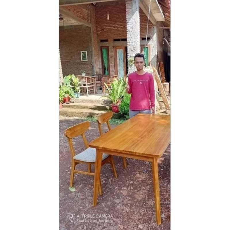 Jual TERMURAH !! SET MEJA MAKAN KAYU JATI DAUN MEJA TEBAL 3CM 2 KURSI ...