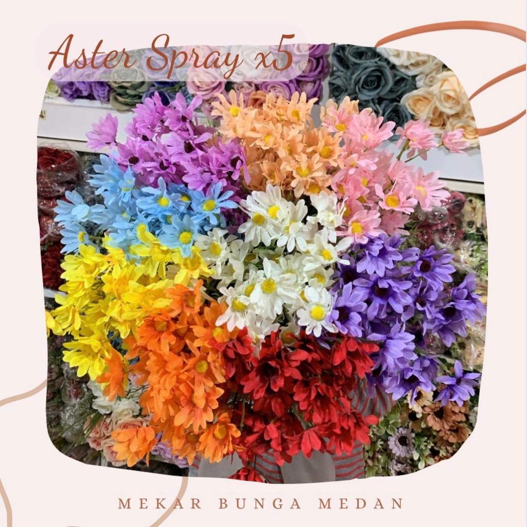 Jual (JB 5) - (9 Warna) Bunga Artifisial Aster Spray x5 Dekorasi ...