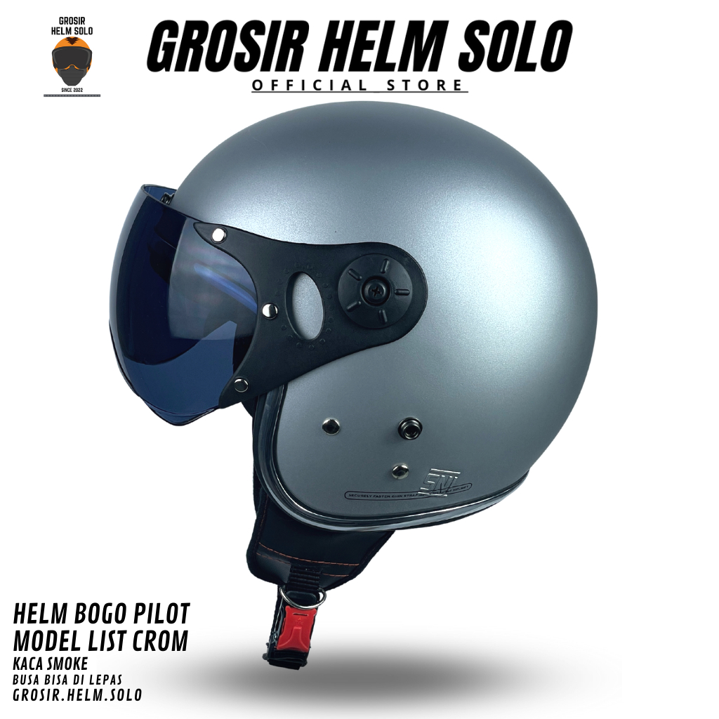 Jual HELM BOGO DEWASA MODEL LIST CHROME KACA PILOT SMOKE / CLEAR ...