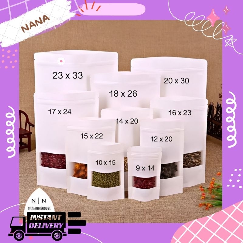 Jual Craft white standing pouch | kemasan paper ziplock putih | kemasan ...