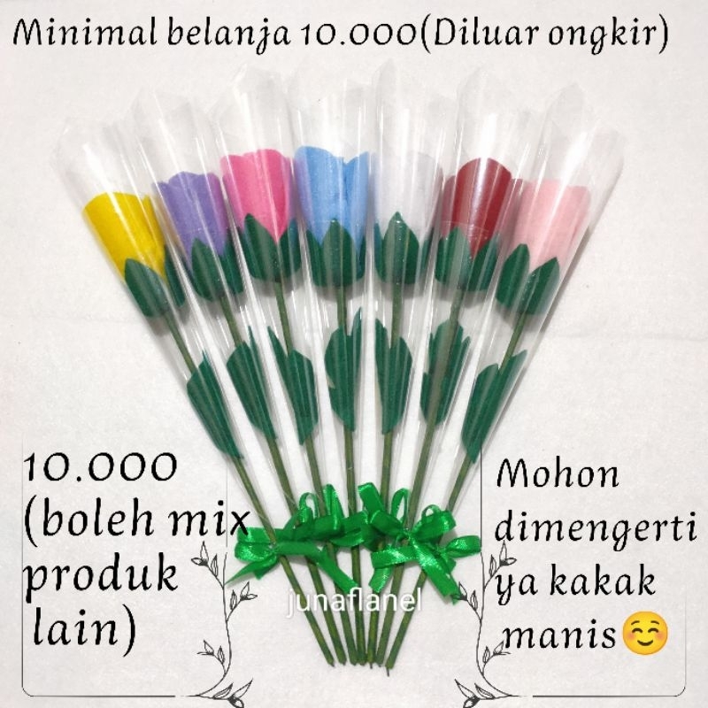 Jual buket bunga mawar flanel pertangkai bungkus plastik dan pita/buket ...