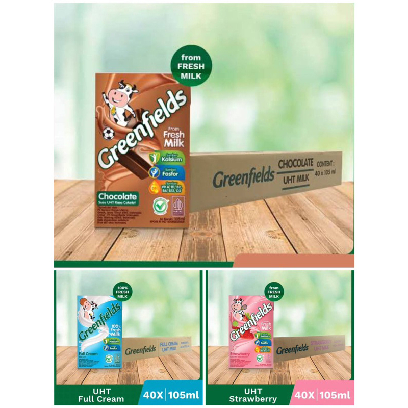 Jual GREENFIELDS UHT 105ML CHOCOLATE/FULLCREAM/STRAWBERRY (1 CARTON 40PCS) | Shopee Indonesia