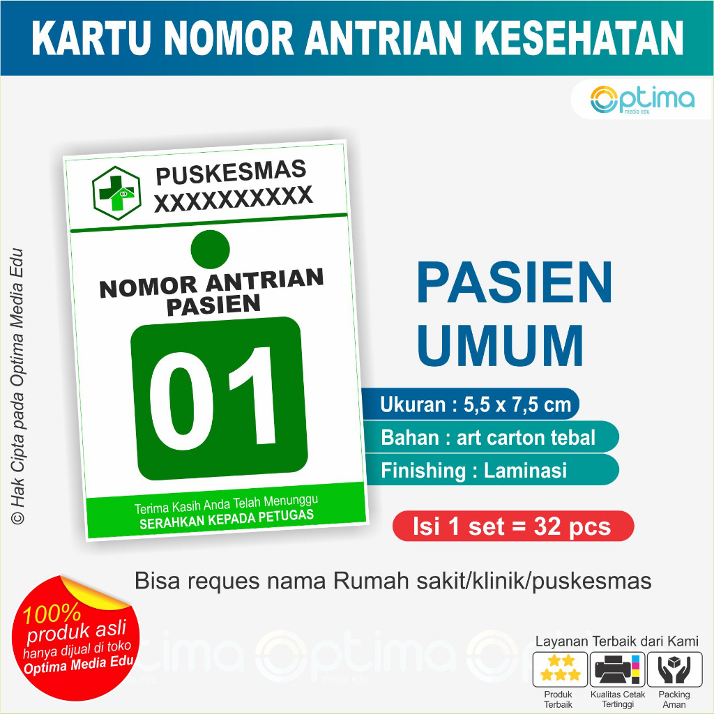 Jual KARTU NOMOR ANTRI / ANTRIAN PUSKESMAS, KLINIK, DOKTER, BIDAN ...