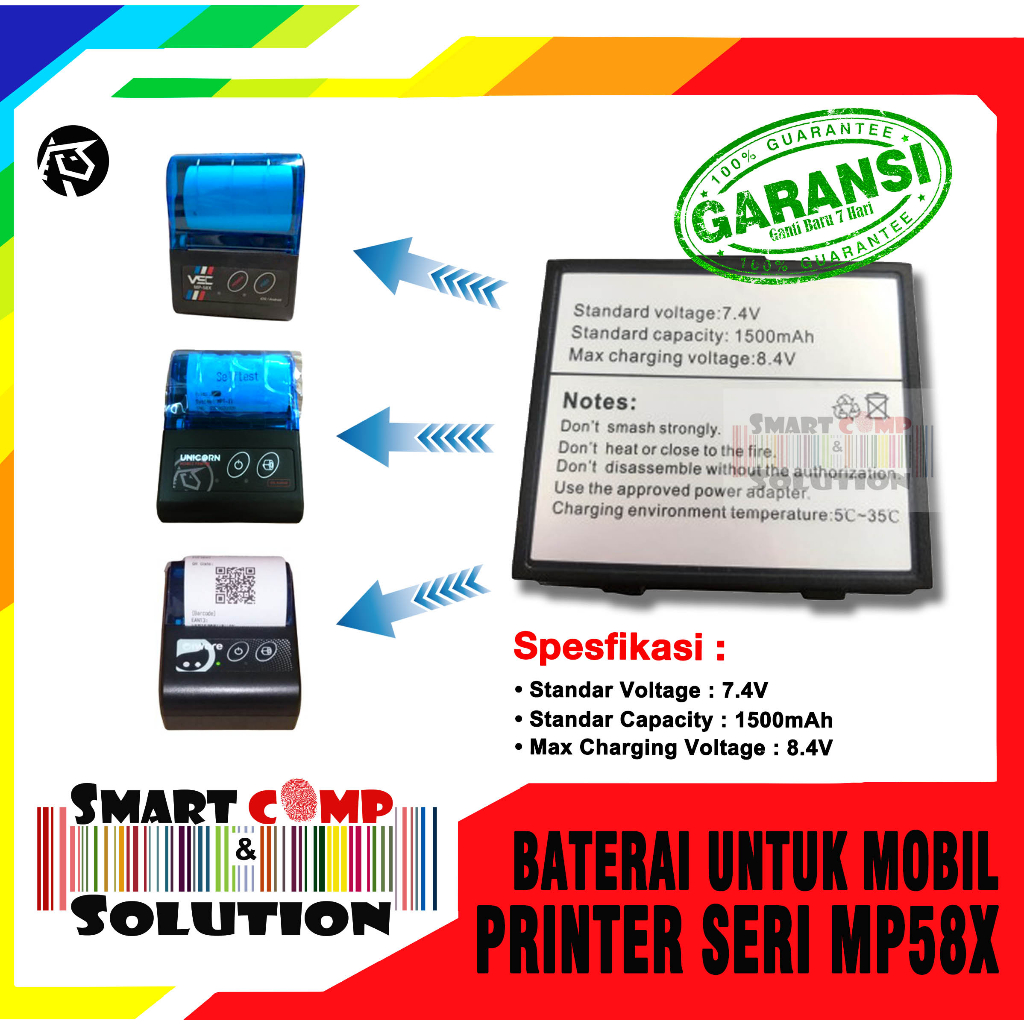 Jual Baterai Printer Bluetooth Mobile MP58X Unicorn Panda Alpha MPT-II ...