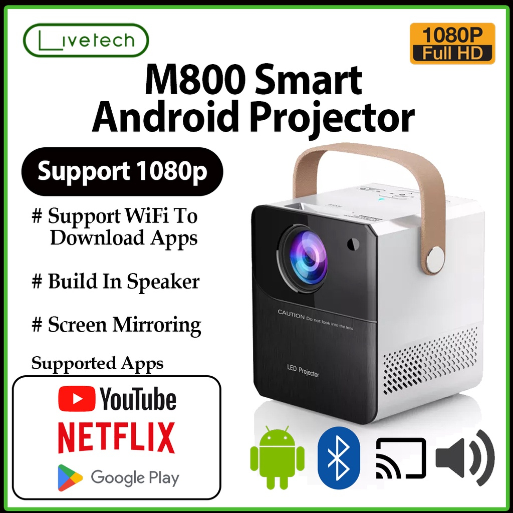 Jual proyektor mini HD Smart Ram 1gb Rom 32gb 8000 Lumens Projector 1024P & 4K With WiFi ...