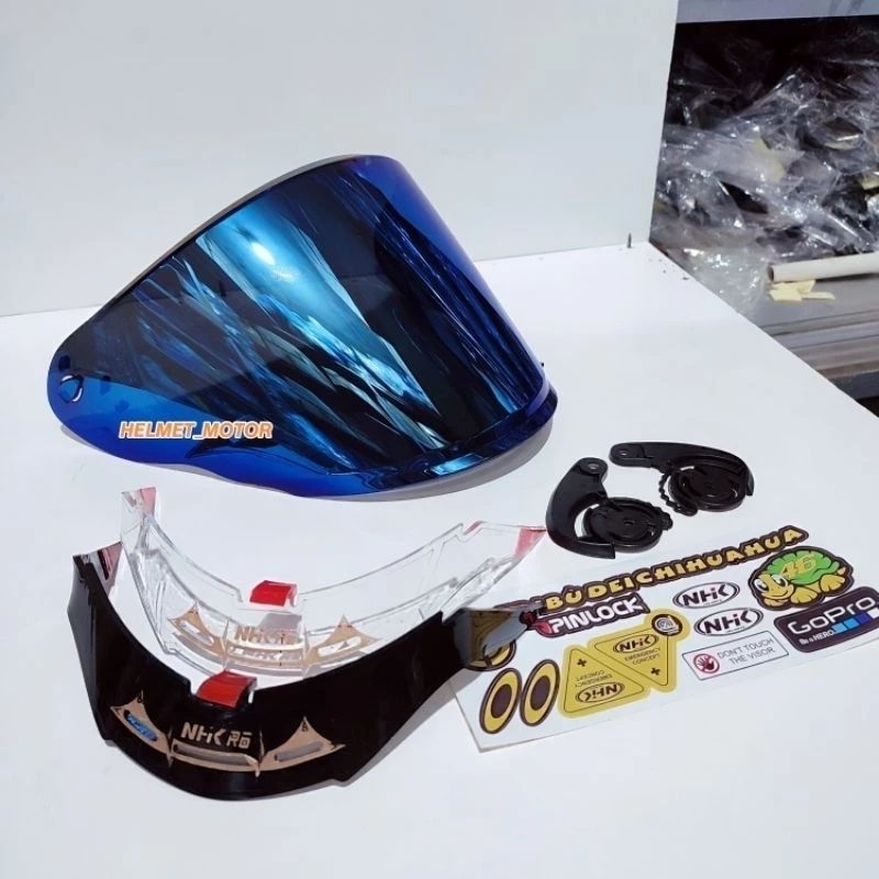 Jual paket Flat visor iridium nhk r6 + spoiler nhk r6 + stiker visor ...