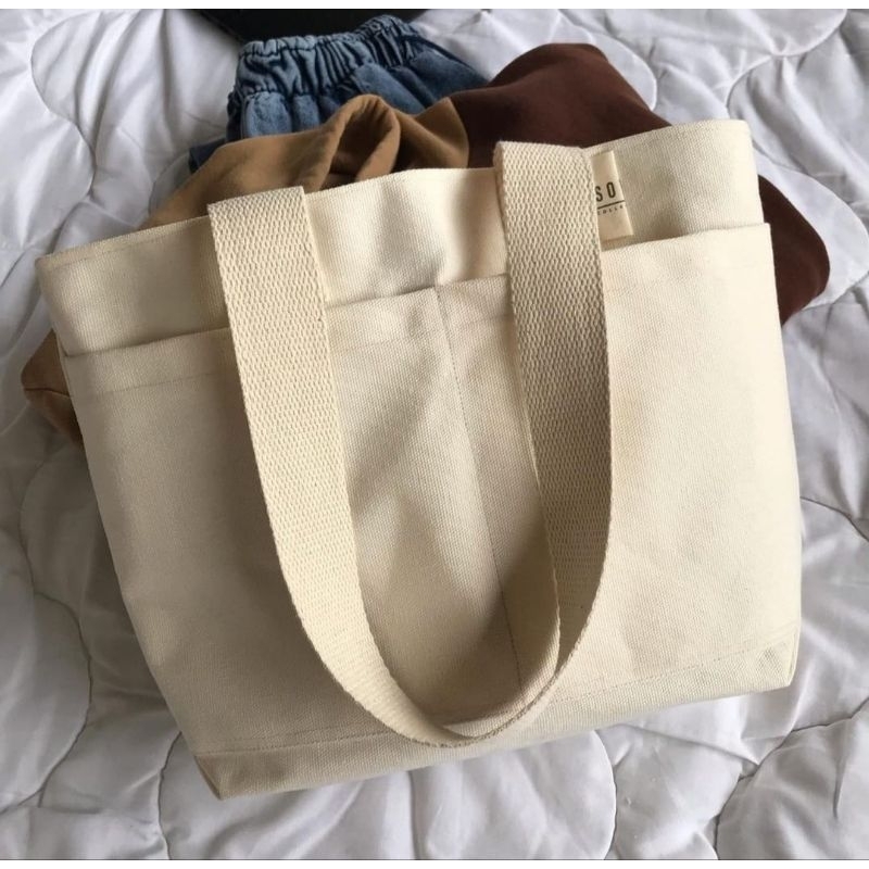 Jual Totebag Kanvas Twill Premium Banyak Kantong | Shopee Indonesia