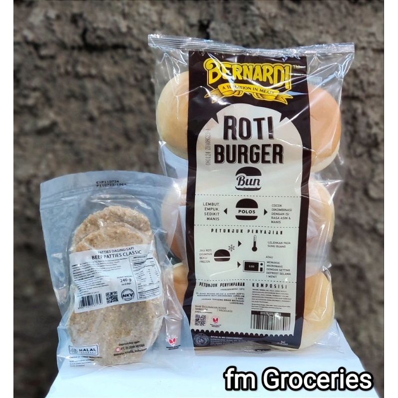 Jual Paket Roti Burger polos Bernardi + Bernardi beef patties | Shopee ...