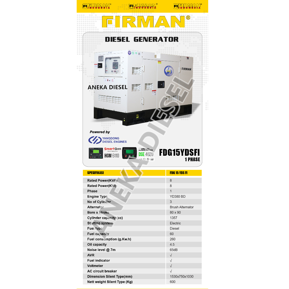 Jual Mesin Genset Silent 10KVA FIRMAN FDG 15YDS FI 3 Phase 1 Phase ...
