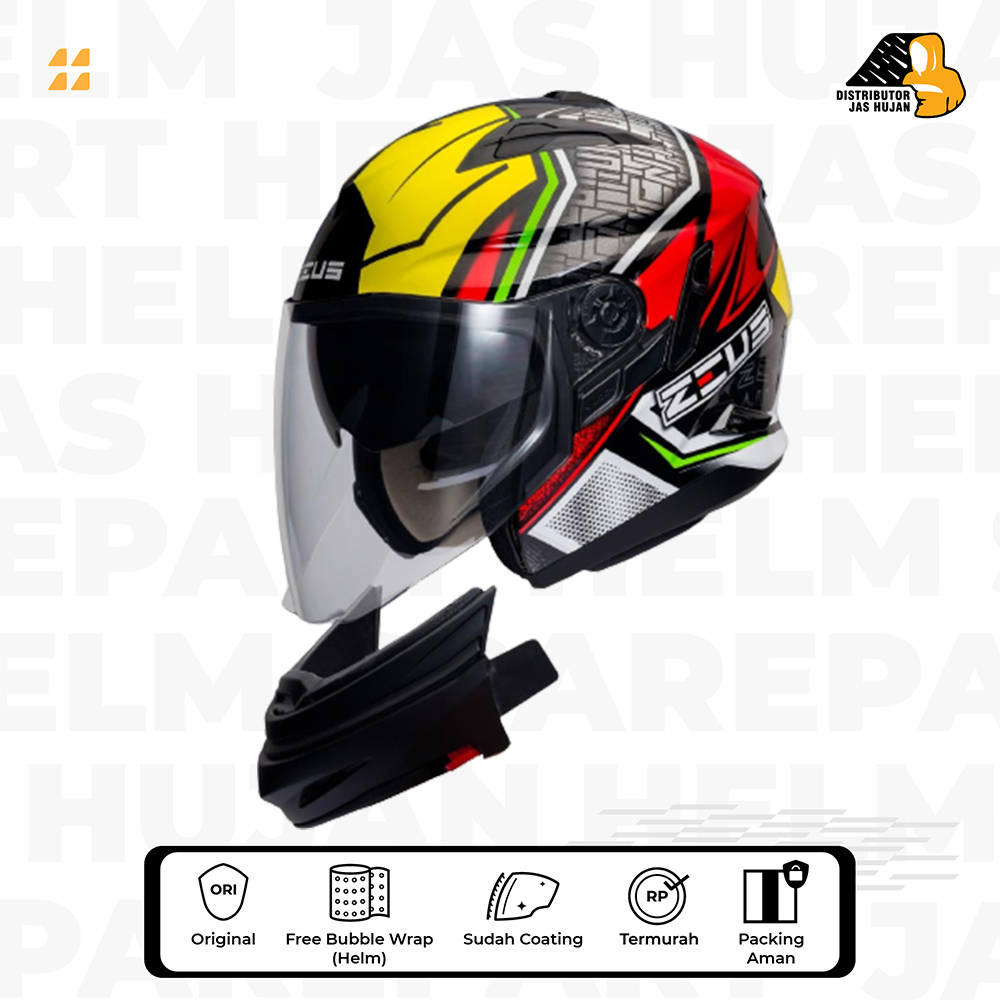Jual Helm Full Face Modular Zeus 613 C Black AJ11 Red (Modular ...