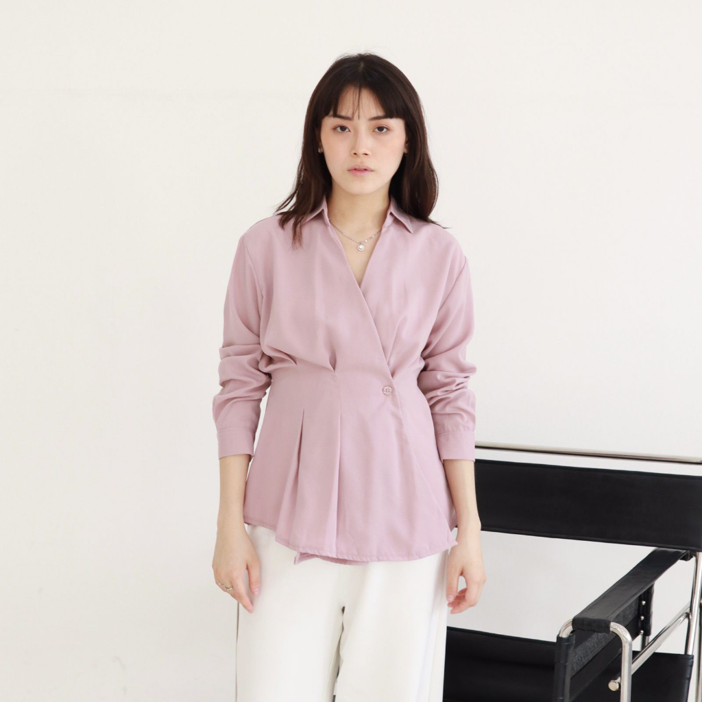 Jual MSMO Sylvie Top / Blouse Wanita Lengan Panjang / Blouse Kemeja V ...