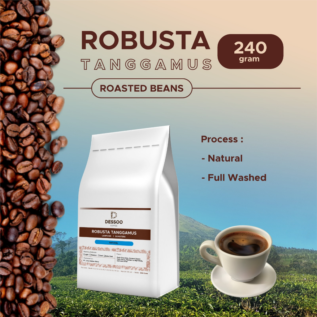Jual KOPI PREMIUM ROBUSTA FINE TANGGAMUS LAMPUNG ROASTED BEANS 240 gram ...