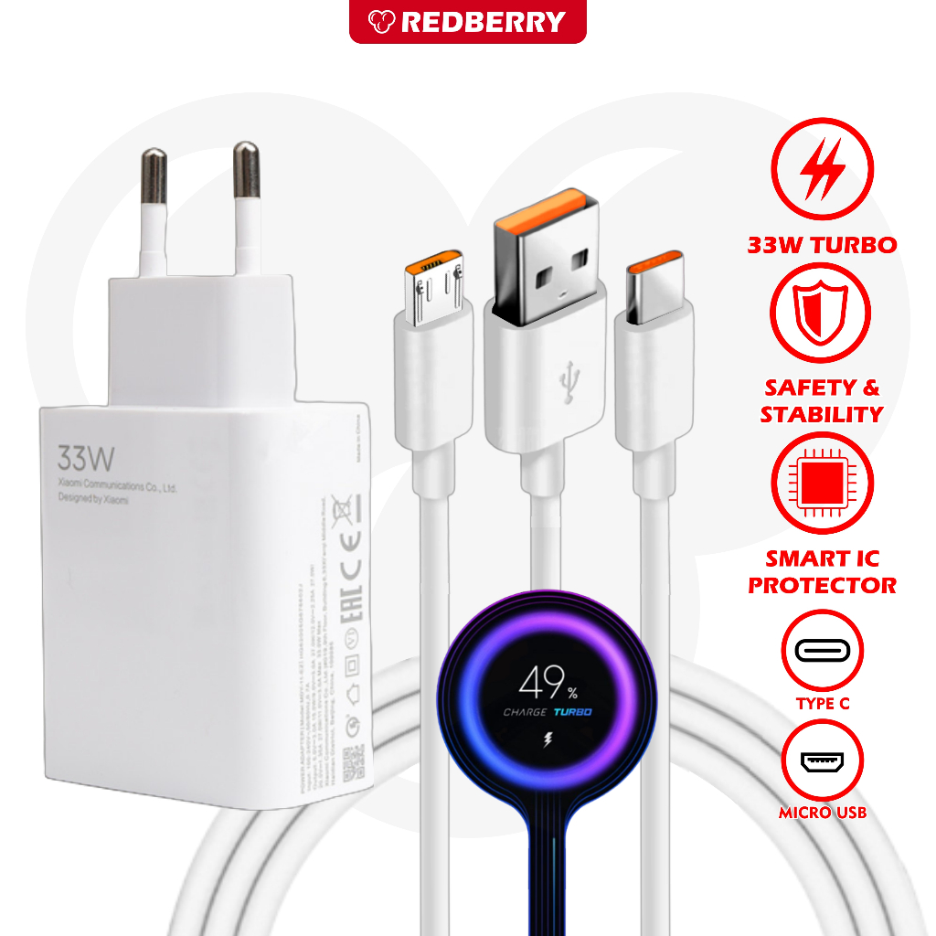 Jual Charger MI 33W Turbo Super Fast Charging kabel data Type C Micro ...
