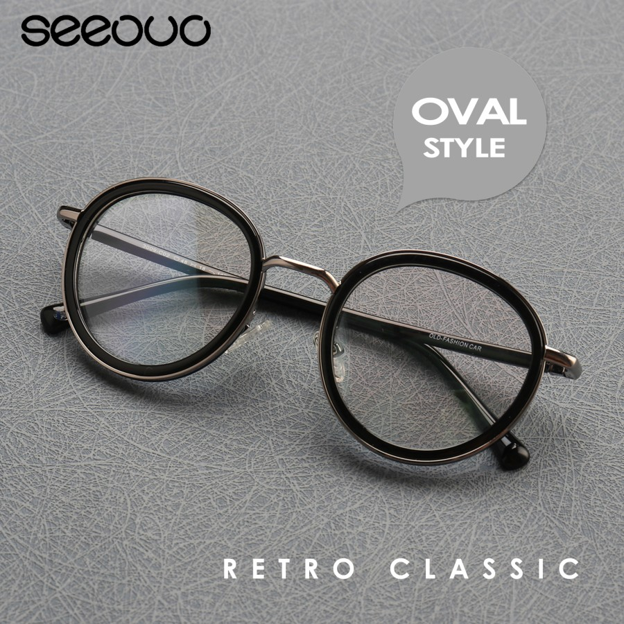 Jual Seeouo - Kacamata Frame Plano Lens Model Oval Unisex Bisa Minus Antiradiasi Blueray ...