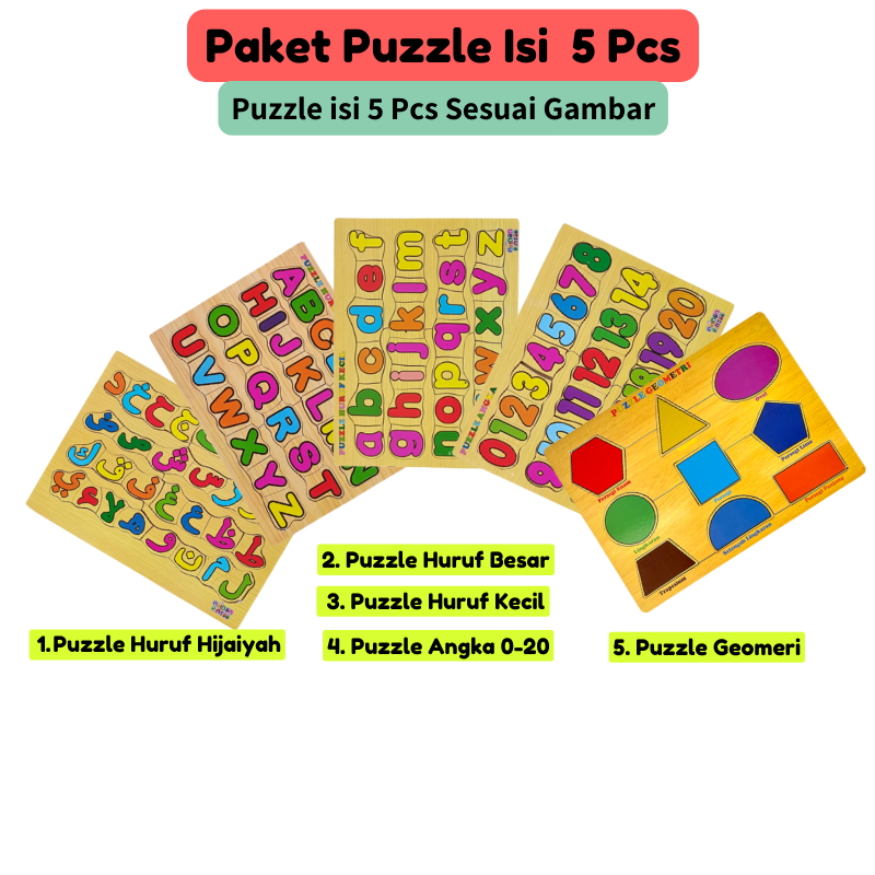 Jual Paket Puzzle Kayu Edukasi Pembelajaran Isi 5 Pcs | Shopee Indonesia
