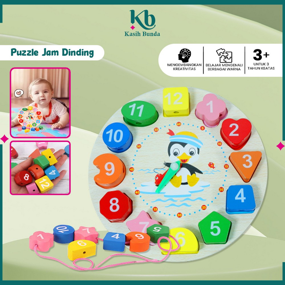 Jual Mainan Kayu Anak Puzzle Jam Kayu Motif Penguin Wooden Clock Game ...