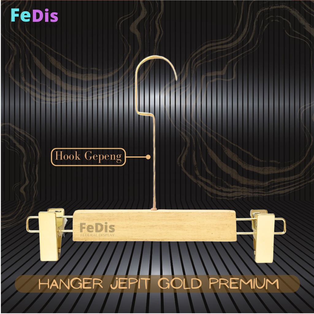 Jual HANGER JEPIT KAYU SOFT GOLD PREMIUM METAL CLIP GOLD HUK GEPENG DAN ...