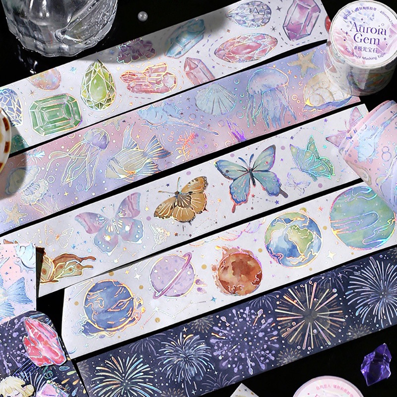 Jual washi tape selotip gold foil kupu galaksi bintang 40 mm | Shopee ...