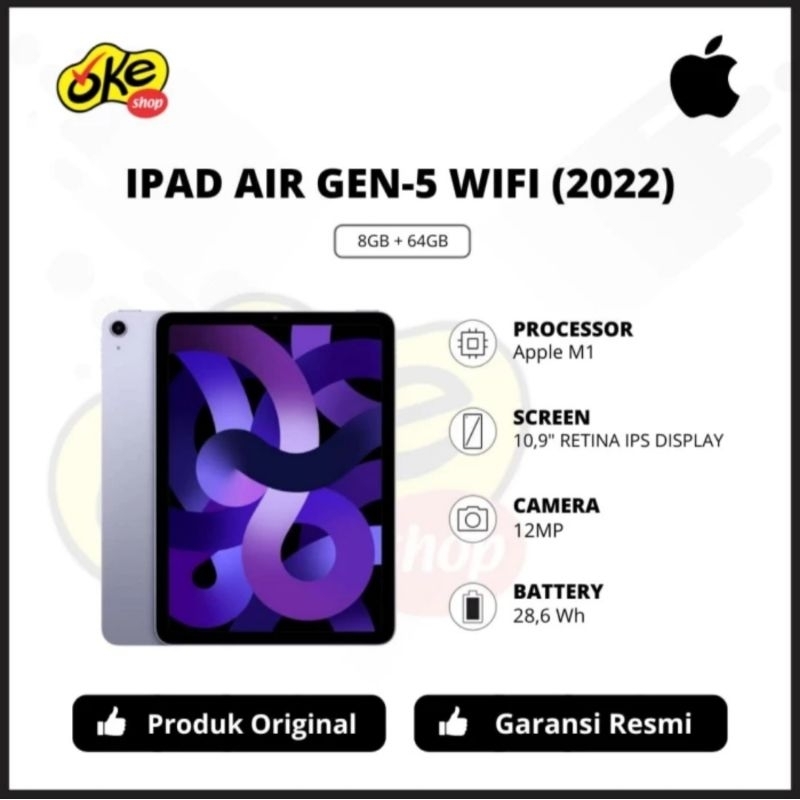Jual Apple iPad Air Gen 5 WIFI 2022 64GB - Bergaransi Resmi | Shopee Indonesia