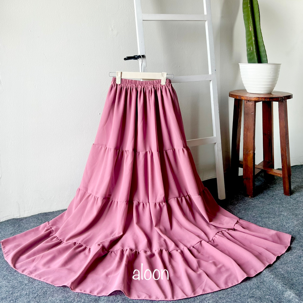 Jual Selia Rok Rempel Ceruty Babydoll Premium – Rok Susun Ruffle Maxi ...