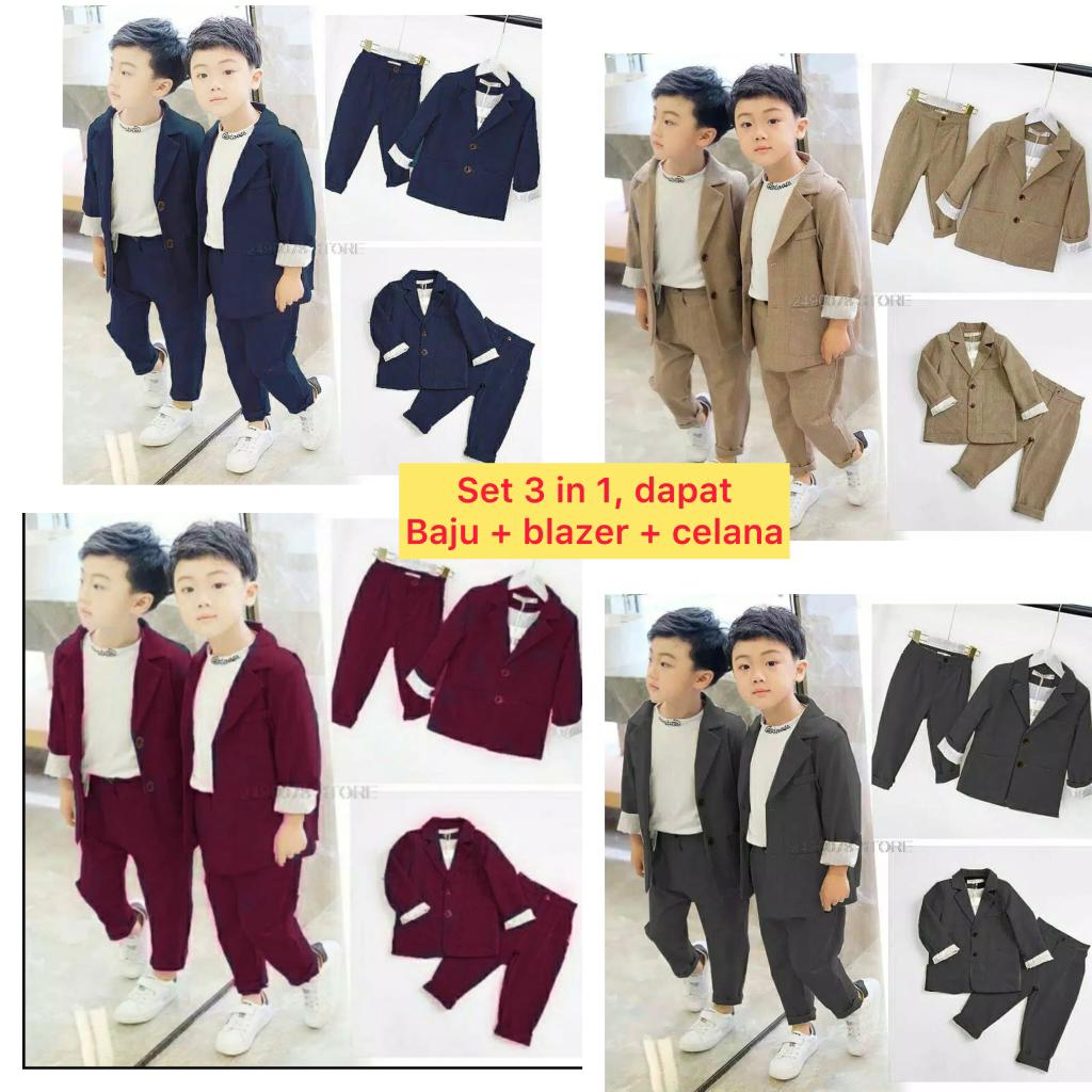 Jual Baju Anak Laki-laki 3in1 Setelan Blazer Anak Cowok Stelan Jas Bayi ...