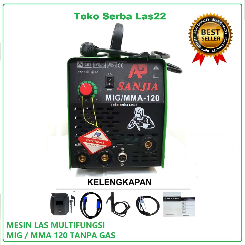 Jual Mesin Travo Las Listrik Inventer tanpa gas MIG 120A IGBT MIG GASLESS Inverter Welding ...