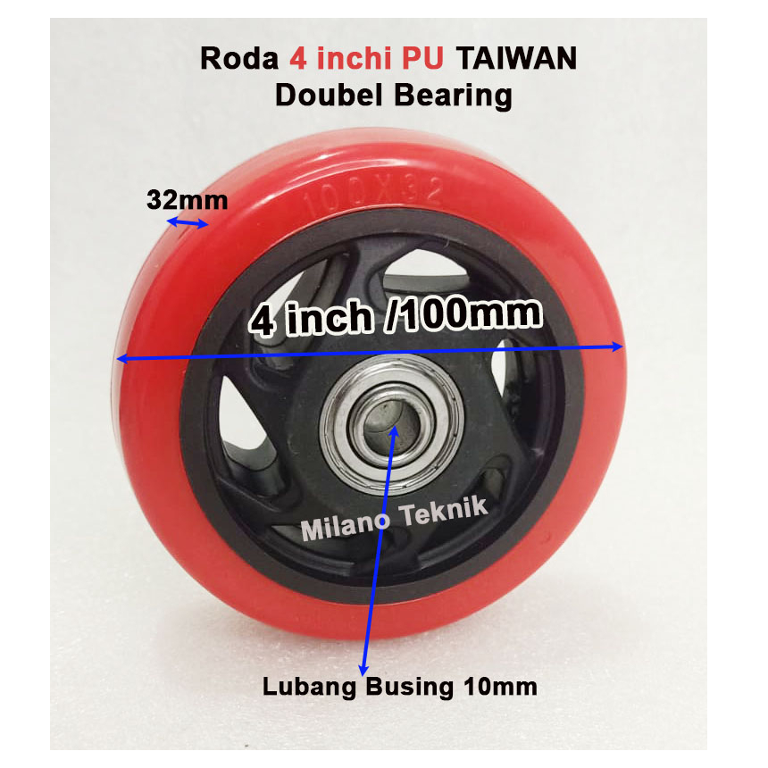 Jual Roda 4 Inch PU TAIWAN + Double bearing Troli/Etalase Heavy Duty ...