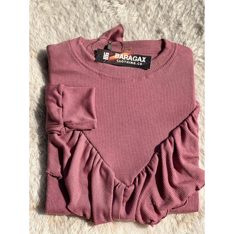 Jual COD blouse cotton rib// blouse ruffle rib// blouse renda korean ...